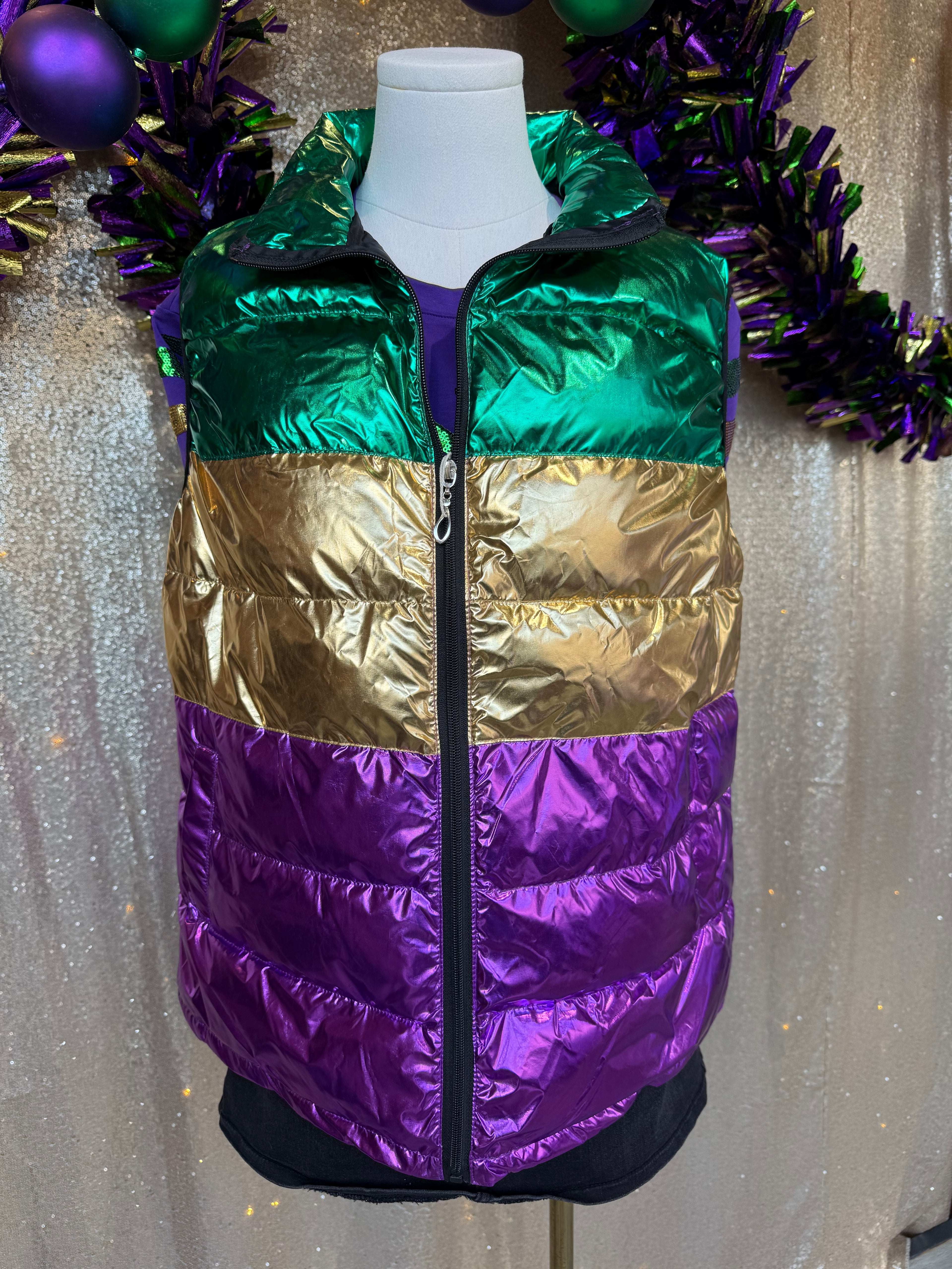 Mardi Gras Puffer Vest – Columbia Street Mercantile